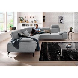 Ecksofa W.Schillig "valentinoo, Designsofa, elegant und bequem, L-Form", grau (dolphin r66), B:318cm H:83cm T:298cm, Chenille-Flachgewebe R66 (85% Polyester, 15% Nylon), Sofas, Ecksofa, mit Sitztiefenverstellung, Breite 318 cm