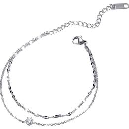 Edelstahlkette Firetti "Schmuck Geschenk Armband Kette Fußkette Bauchkette 2-reihig Fancy" Gr. 21, silber (edelstahlfarben, kristallweiß), Halsketten, Damen, 21, Edelstahl, B: 2mm, mit Zirkonia (synth.), in verschiedenen Längen erhältlich, B:2mm