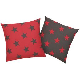 Kissenbez&uuml;ge my home "Stella Kissenh&uuml;lle mit Sternenmuster, in verschiedenen Gr&ouml;&szlig;en", rot (rot, anthrazit), B:40cm L:40cm, Linon, Obermaterial: 100% Baumwolle, Kissenbez&uuml;ge