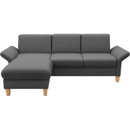 Ecksofa Home Affaire "Rochelle, L-Form", grau (dunkelgrau), B:251cm H:90cm T:164cm, 95% Polyester 5% Polyamid, Sofas, Ecksofa, wahlweise mit Armteilverstellung, Bettfunktion und Bettkasten