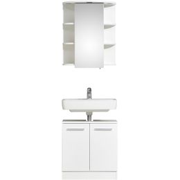 Badmöbel-Set SAPHIR "Quickset 335 2-teilig, Waschbeckenunterschrank mit LED-Spiegelschrank", weiß (weiß, weiß glanz), Kastenmöbel-Sets, 3 Türen, seitliche Ablagefächer, ohne Waschbecken, Waschplatz