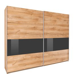 Schwebetürenschrank wimex "Bramfeld TOPSELLER Kleiderschrank", braun (plankeneiche, absetzung grauglas), B:270cm H:236cm T:64cm, Schränke, mit Glaselementen und zusätzlichen Einlegeböden, Topseller
