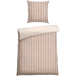 Wendebettwäsche Schiesser "Gwen aus weicher Baumwolle mit Streifen", beige (sand), B/L: 155cm x 220cm, 1 Stk., 1 Stk., Feinbiber, B/L: 80cm x 80cm, 2 Stk., Feinbiber, Obermaterial: 100% Baumwolle, Bettwäsche, Made in Green