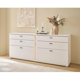 Sideboard Inosign "LONG ISLAND", weiß (weiß, eiche), B:200cm H:86cm T:42cm, Holzwerkstoff, Sideboards, in moderner Trendfarbe,inklusive senkrechter Beleuchtung,Breite 200 cm