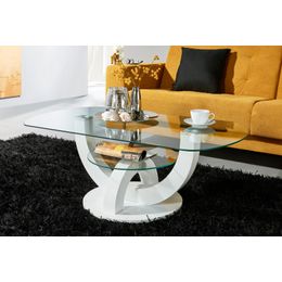 Couchtisch Stolkom "Boston, TOPSELLER", weiß (weiß, weiß, sicherheitsglas), Tische, Couchtisch Glas-Couchtisch, Glastisch, Tisch mit U-Form Gestell in weiß hochglanz