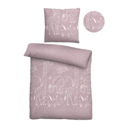 Kinderbettwäsche Biberna "0840520", lila (brombeer), B/L: 135cm x 200cm, 1 Stk., 1 Stk., Flanell, B/L: 80cm x 80cm, 2 Stk., Flanell, Obermaterial: 100% Baumwolle, Bettwäsche, kuschelig warm, samtweich, Melange, 100% Baumwolle, made in Germany