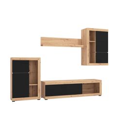 Wohnzimmer-Set Inosign "Rosso Wohnwand, Mediawand, Anbauwand, für TV bis 60', Breite 267 cm", braun (artisan eiche), B:266,5cm H:186cm T:41,5cm, Glas, Kunststoff, MDF, Metall, Spanplatte, Kastenmöbel-Sets, Set besteht aus Highboard, TV-board, Wandregal und Hängeschrank