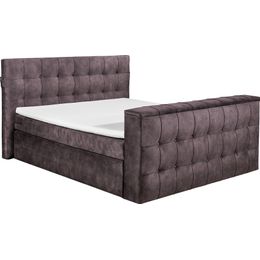 Boxspringbett "Richmond", lila (aubergine), B:203cm L:243cm, SET ONE BY Musterring, Komplettbetten, Boxspringbett, versenkbarer TV- Halterung mit Fernbedienung