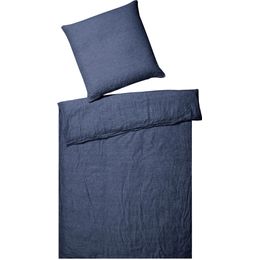 Bettwäsche Elegante "Breezee", blau (marine), B/L: 135cm x 200cm, 1 Stk., 1 Stk., Halbleinen, B/L: 80cm x 80cm, 2 Stk., Halbleinen, Obermaterial: 50% Baumwolle, 50% Leinen, Bettwäsche, angenehmes Hautgefühl