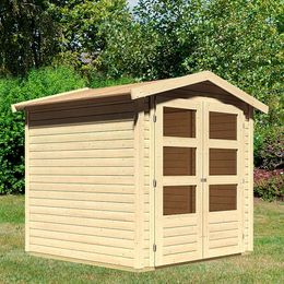 Gartenhaus Karibu "Amberg 2", beige (naturbelassen), Fußboden im Gartenhaus, ohne Dacheindeckung, Holzwerkstoff, Gartenhäuser, anthrazit, naturbelassen oder terragrau