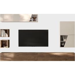Wohnwand Inosign "INFINITY, 6tlg. Breite 276 cm, moderne Mediawand", cashmere, mercure nb holzstruktur, B:276cm H:210cm T:30cm, Kastenmöbel-Sets, (2x Lowboard hängend, 2x Hängewürfel, Hängeschrank, Würfelregal Set)