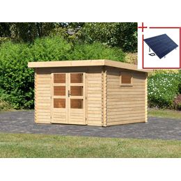 Gartenhaus Karibu "Trittau 3", beige (naturbelassen), ohne Fußboden, ohne Dacheindeckung, Holzwerkstoff, Gartenhäuser, 40 mm Wandstärke, mit Fenster