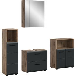 Badmöbel-Set Inosign "FLORENZ, TOPSELLER, 4-teilige Badkombination, hochwertige MDF-Front", nox oak nb, schwarz matt, B:180cm T:30cm, Holzwerkstoff, MDF, Kastenmöbel-Sets, Bad-Kombination, Bad-Möbel, Badezimmer, Kombination, Kombi