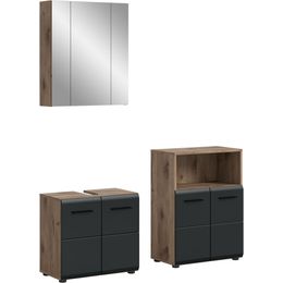 Badmöbel-Set Inosign "FLORENZ, TOPSELLER, 3-teilige Badkombination, hochwertige MDF-Front", nox oak nb, schwarz matt, B:135cm T:32cm, Holzwerkstoff, MDF, Kastenmöbel-Sets, Bad-Kombination, Bad-Möbel, Badezimmer, Kombination, Kombi