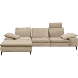 Ecksofa W.Schillig "valentinoo, Designsofa, bequem, elegant und zeitlos, L-Form", beige (stone z73), B:299cm H:83cm T:178cm, Longlife Xtra-Leder Z73: Naturwalkleder der Luxusklasse aus den erlesensten Rohh&auml;uten. Hautst&auml;rke 1, 1 &ndash; 1, 3 mm, Sofas, Ecksofa, inklusive Hocker, mit Sitztiefenverstellung, Breite 299 cm
