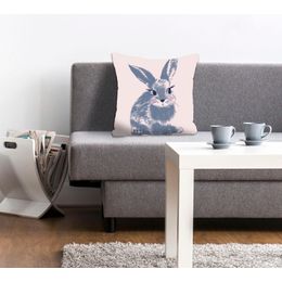 Dekokissen queence "Nengah", lila (helllila, bedruckt), B:40cm L:40cm, Polyester, Dekokissen_Sitzkissen_Kissenh&uuml;llen, mit einem sch&uuml;chternen Hasen