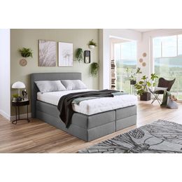 Boxspringbett, grau, B:155cm L:205cm, Strukturstoff (77% Polyester und 23% Viskose), Westfalia Schlafkomfort, Komplettbetten, Boxspringbett, wahlweise mit Kaltschaum-Topper