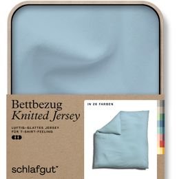 Bettbezug Schlafgut "Knitted Jersey uni, aus Bio-Baumwolle mit Elasthan, Reißverschluss", blau (blau light), B:240cm L:220cm, Jersey, Obermaterial: 95% Baumwolle, 5% Elasthan, Bettbezüge, bügelfrei, Mix & Match Bettwäsche: passender Kissenbezug erhältlich