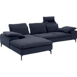 Ecksofa W.Schillig "valentinoo, Designsofa, bequem, elegant und zeitlos, L-Form", blau (blau z59), B:299cm H:83cm T:178cm, Longlife Xtra-Leder Z59: Glattleder mit modischer Pr&auml;gung. Hautst&auml;rke 0, 9 - 1, 1 mm, Sofas, Ecksofa, inklusive Hocker, mit Sitztiefenverstellung, Breite 299 cm