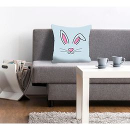 Dekokissen queence "Shila", blau (babyblau, pink, bedruckt), B:40cm L:40cm, Polyester, Dekokissen_Sitzkissen_Kissenh&uuml;llen, mit langen Hasenohren