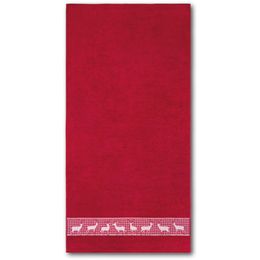Duschtuch Dyckhoff "Hirschparade", rot (granat), B:70cm L:140cm, Frottier, Frottier, Handtücher, Made in Germany