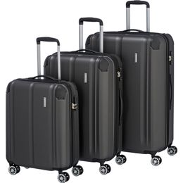 Trolleyset Travelite "CITY, marine", grau (anthrazit), ABS, unifarben, Koffer-Sets, Kofferset Reisegepäck Reisekoffer TSA Schloss
