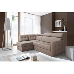 Ecksofa exxpo - SOFA FASHION "Arles, Federkern, OTTOs Choice, zeitlos, Breite 225cm, L-Form", braun (schlamm), B:225cm H:94cm T:165cm, Kunstleder SOFTLUX;NaturLEDER (echtes Rindsleder) in Sitz und R&uuml;cken. Korpus in passendem Kunstleder SOFTLUX bezogen, Sofas, Ecksofa, wahlweise mit Bettfunktion und Bettkasten, inkl. Kopfteilverstellung