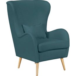 Sessel Home Affaire "Salla auch in Fellimitat und Feincord, viele Bezugsarten, Ohrensessel", blau (petrol), H:118cm T:94cm, Struktur (100% Polyester), Sessel, Sessel, wahlweise mit oder ohne Hocker; gro&szlig;er Sessel: Ma&szlig;e B/T/H: 78/94/118cm