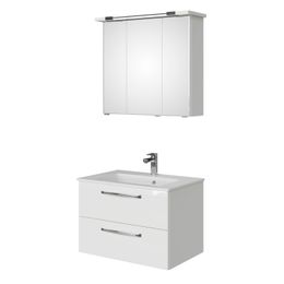 Badmöbel-Set SAPHIR "Trentino 2-tlg. Mineralmarmor-Waschtisch,Spiegelschrank mit LED-Profil", weiß (weiß hochglanz), Kastenmöbel-Sets, Badmöbel-Set 77cm breit, inkl. Türdämpfer, 3 Türen, 2 Auszügen