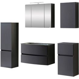 Badezimmer-Set Welltime "Kaunas", grau (matt grau, grau), B:160cm H:200cm T:49cm, Kastenmöbel-Sets, bestehend aus Waschtisch-Set mit Midischrank, Breite 160 cm