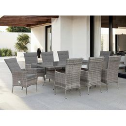 Garten-Essgruppe Konifera "Belluno", grau (grau,), Ohne Hocker, Polyrattan, Sitzmöbel-Sets, Stauraum unter dem Tisch, Grau, 2 der 8 Sessel stufenlos verstellbar, Topseller
