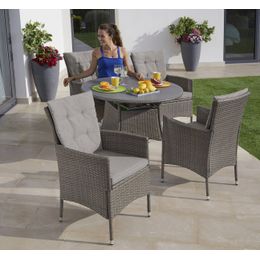 Garten-Essgruppe Konifera "Mailand", grau (grau, braun,), Polyrattan, Sitzmöbel-Sets, Polyrattan, Stahl, Braun, Tischplatte aus Sicherheitsglas