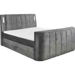 Boxspringbett ED EXCITING DESIGN "Dallas", grau (grau, salvador 14 grau), B:186cm L:244cm, 100% Polyester, Komplettbetten, Boxspringbett, inkl. Topper, LED-Beleuchtung, TV Halterung und zwei Bettkästen