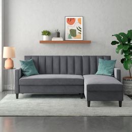 Ecksofa DOREL HOME "Celine, L-Form", grau (anthrazit), B:213cm H:83cm T:154cm, Veloursstoff 100% Polyester, Sofas, Ecksofa, mit Bett-Funktion und Stauraum. Recamiere beidseitig montierbar