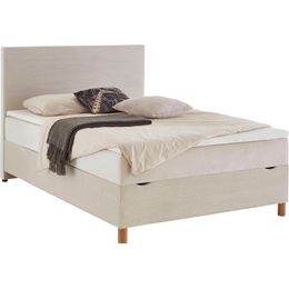 Meise Möbel Boxbett MEISE.MÖBEL "Korsika", beige, B:142cm L:208cm, Stoffbezug Cord (100% Polyester), Komplettbetten, Boxspringbett, mit Bettkasten und Topper, Bezug aus einem Stoff- und Cordmix, Topseller