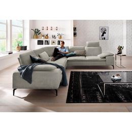 Ecksofa W.Schillig "valentinoo, Designsofa, elegant und bequem, L-Form", grau (stone r66), B:318cm H:83cm T:298cm, Chenille-Flachgewebe R66 (85% Polyester, 15% Nylon), Sofas, Ecksofa, mit Sitztiefenverstellung, Breite 318 cm