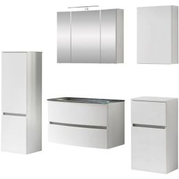 Badezimmer-Set Welltime "Kaunas", weiß (matt weiß, weiß), B:160cm H:200cm T:49cm, Kastenmöbel-Sets, bestehend aus Waschtisch-Set mit Midischrank, Breite 160 cm