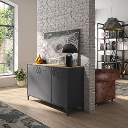 Hochkommode GAMI "Manchester", schwarz (schwarz, eiche), B:136cm H:82cm T:40cm, Sideboards, Türkommode