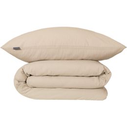 Bettwäsche Schiesser "Laura aus Baumwoll-Seersucker in zarten Farbtönen", beige (helltaupe), B/L: 135cm x 200cm, 1 Stk., 1 Stk., Seersucker, B/L: 80cm x 80cm, 2 Stk., Seersucker, Obermaterial: 100% Baumwolle, Bettwäsche, Made in Green