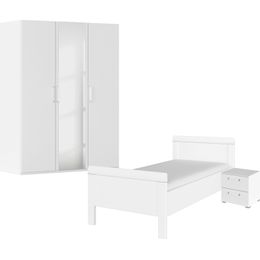 Schlafzimmer-Set Rauch "Komplettschlafzimmer Schlafzimmer EVELYN", weiß (alpinweiß), Bett 100x200cm + ohne Matratze, B/H: 100cm x 200cm, Bett 100x200cm, Holzwerkstoff, Schlafzimmermöbel-Sets, Schrank und Bett in 2 Breiten, Nachttisch 2 Schubladen MADE IN GERMANY