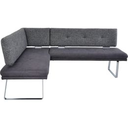 K+w Komfort & Wohnen Eckbank K+W KOMFORT & WOHNEN "Giacomo II", schwarz (anthrazit, schwarzgrau), H:91cm T:65cm, Sitzbänke, Flachstahlkufe in edelstahlfarbig lackiert, Rücken und Sitz gesteppt