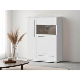 Highboard Places of Style "Piano Vitrine", weiß (weiß hochglanz), B:90cm H:123cm T:40,2cm, Spanplatte, Sideboards, UV lackiert, Soft-Close Funktion
