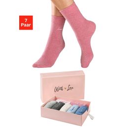Basicsocken Lascana, Damen, Gr. 39-42, bunt (1x jeans, meliert, 1x hellblau, meliert, 1x anthrazit, meliert, 1x grau, meliert, 1x altrosa, meliert, 1x rosa, meliert, 1x ecru), Baumwollmischung, uni und meliert, elastisch, Socken, mit hochwertiger Logo Stickerei
