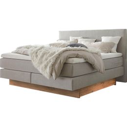 Boxspringbett Hasena "Denver", grau (grau, wildeiche natur), B:168cm L:210cm, Komplettbetten, Boxspringbett, Boxspringbett, Sockel, zwei Bettkästen inkl. gedämpftem Selbsteinzug