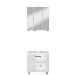 Badmöbel-Set Welltime ""Trento", Badezimmer-Set, Waschbeckenunterschrank, Spiegelschrank", weiß (hochglanz weiß), B:60cm H:200cm T:35cm, Holzwerkstoff, MDF, Kastenmöbel-Sets, inkl. LED Aufbauleuchtung Schalter/Steckdose, Möbel Made in Germany