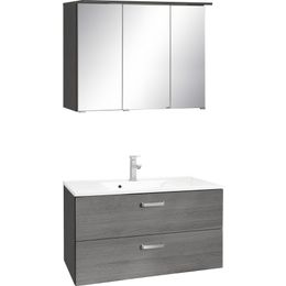 Badmöbel-Set Welltime "Ravenna", grau (grafit, eichefarben), Kastenmöbel-Sets, mit Soft-Close Funktion