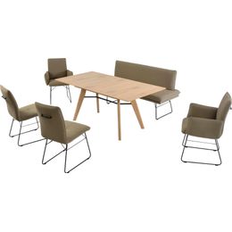 K+w Komfort & Wohnen Essgruppe K+W KOMFORT & WOHNEN "Giacomo IV", beige (sand,), Flachgewebe Q2 2250, Ansteckplatte, Esstischbreite 160cm,Polsterbankbreite 172cm, Sitzmöbel-Sets, Polsterbank in 2 Größen, 2 Kufenstühle, 2 Armlehnenstühle und 1 Tisch