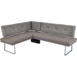 K+w Komfort & Wohnen Eckbank K+W KOMFORT & WOHNEN "Giacomo II", grau (hellgrau, lightgrau), H:91cm T:65cm, Sitzbänke, Flachstahlkufe in edelstahlfarbig lackiert, Rücken und Sitz gesteppt