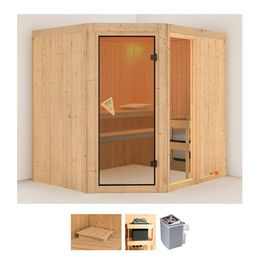 Sauna Karibu "Frigga 2", beige (naturbelassen), Saunaofen, integrierte Steuerung, 9 kW, Saunen, Ofen 9 kW integr. Strg