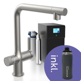 Schütte Spültischarmatur SCHÜTTE "»AQUASTAR PREMIUM« Sprudelwasser-Spültischarmatur", silber (edelstahloptik), B:5cm H:34cm T:29cm Ø:5cm, Messing, Armaturen, mit Kühlsystem, Filter, Filterkopf und handelsüblicher CO2-Kartusche